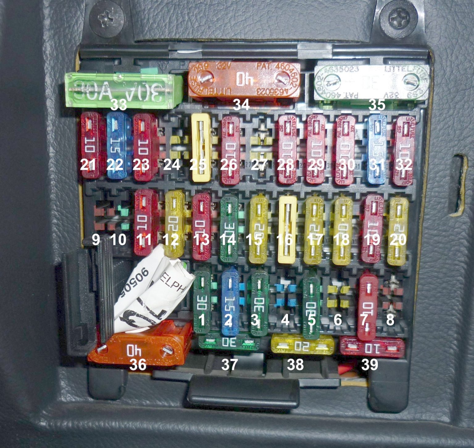 Fuse box diagram Vauxhall Opel Omega B relay with assignment and location