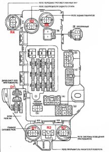 Fuse box diagram Toyota Mark 2 90 7G and relay with assignment and location