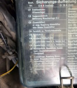 Fuse box diagram Mercedes 190 W201 and relay with designation and location