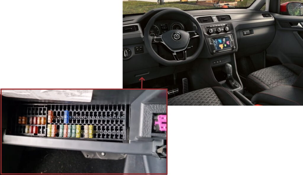 Fuse box diagram Volkswagen Caddy 2015 - 2020 with assignment and location