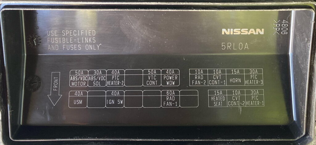 Fuse box diagram Nissan Versa 2020 - 2025 relay assignment and location